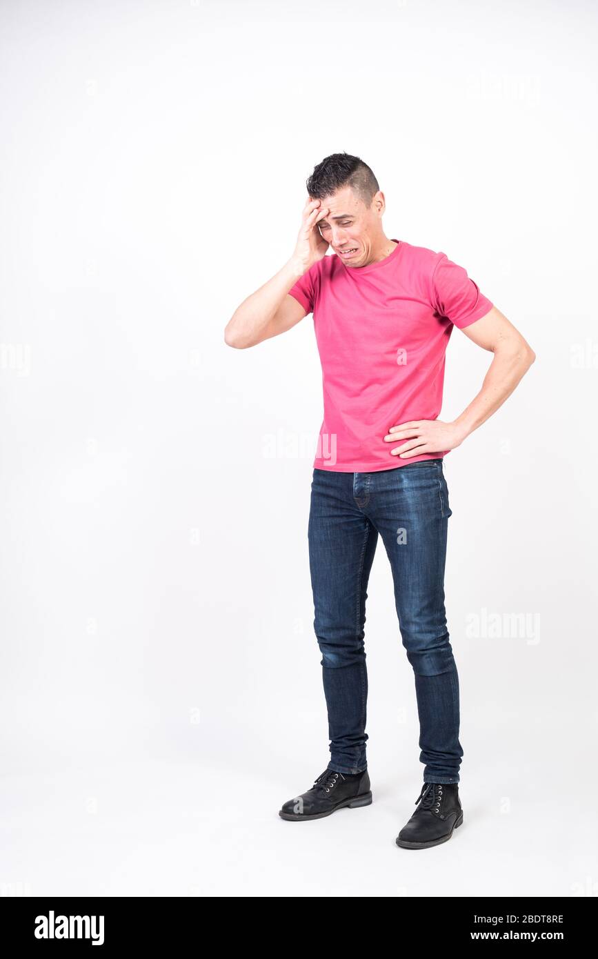 Crying man. white background, full body Stock Photo - Alamy