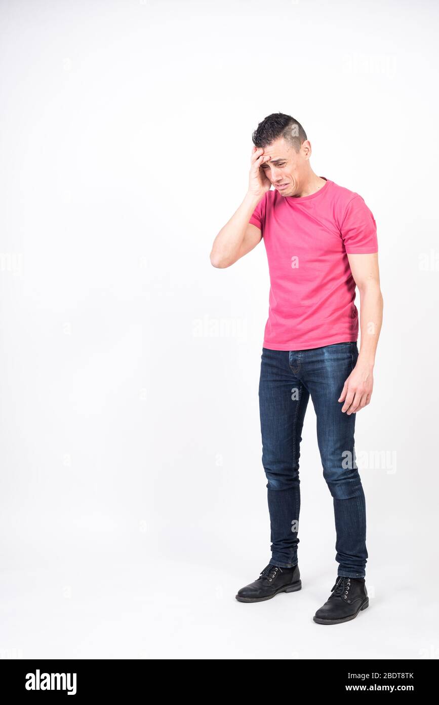 Crying man. white background, full body Stock Photo - Alamy