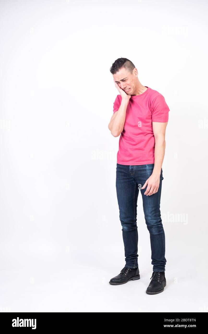 Crying man. white background, full body Stock Photo - Alamy