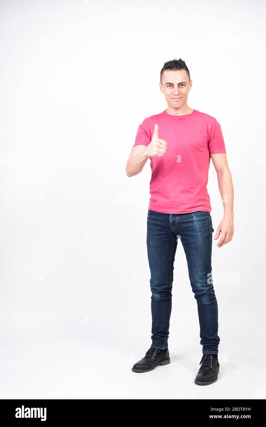 Satisfied man. White background, full body Stock Photo - Alamy