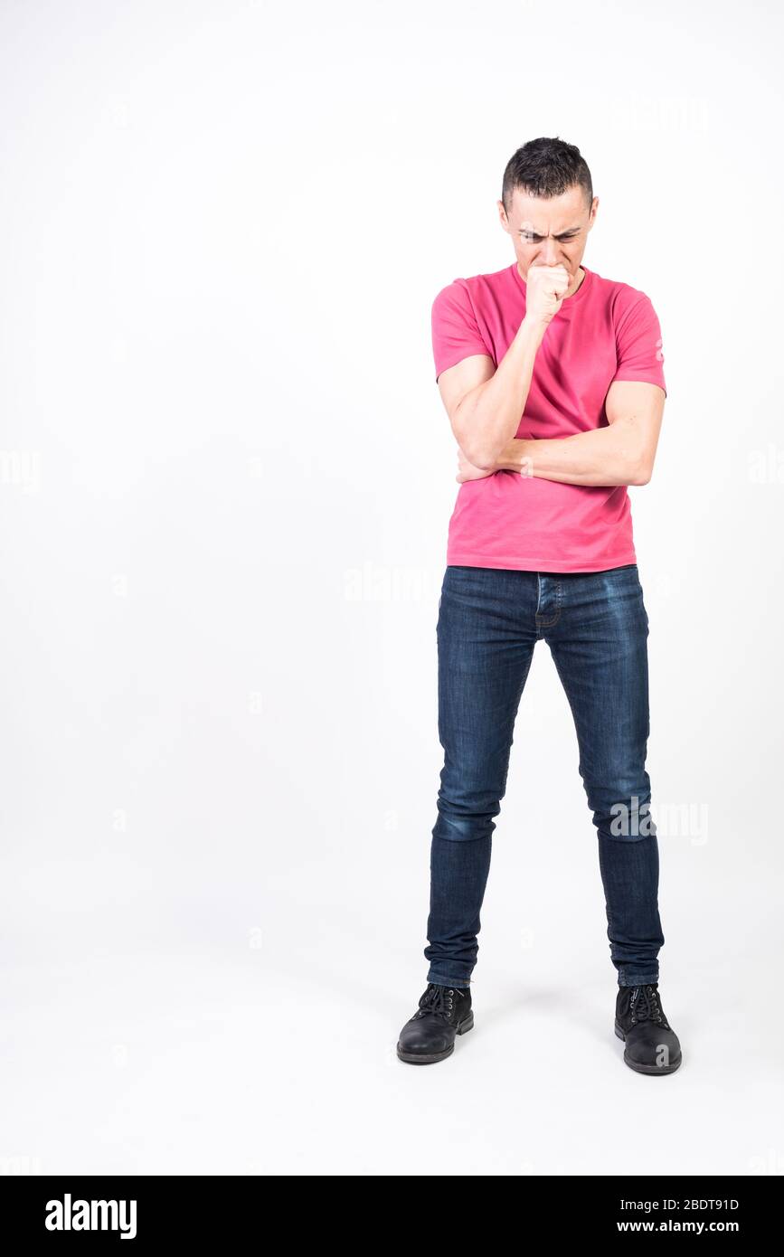 Worried man. White background, full body Stock Photo - Alamy