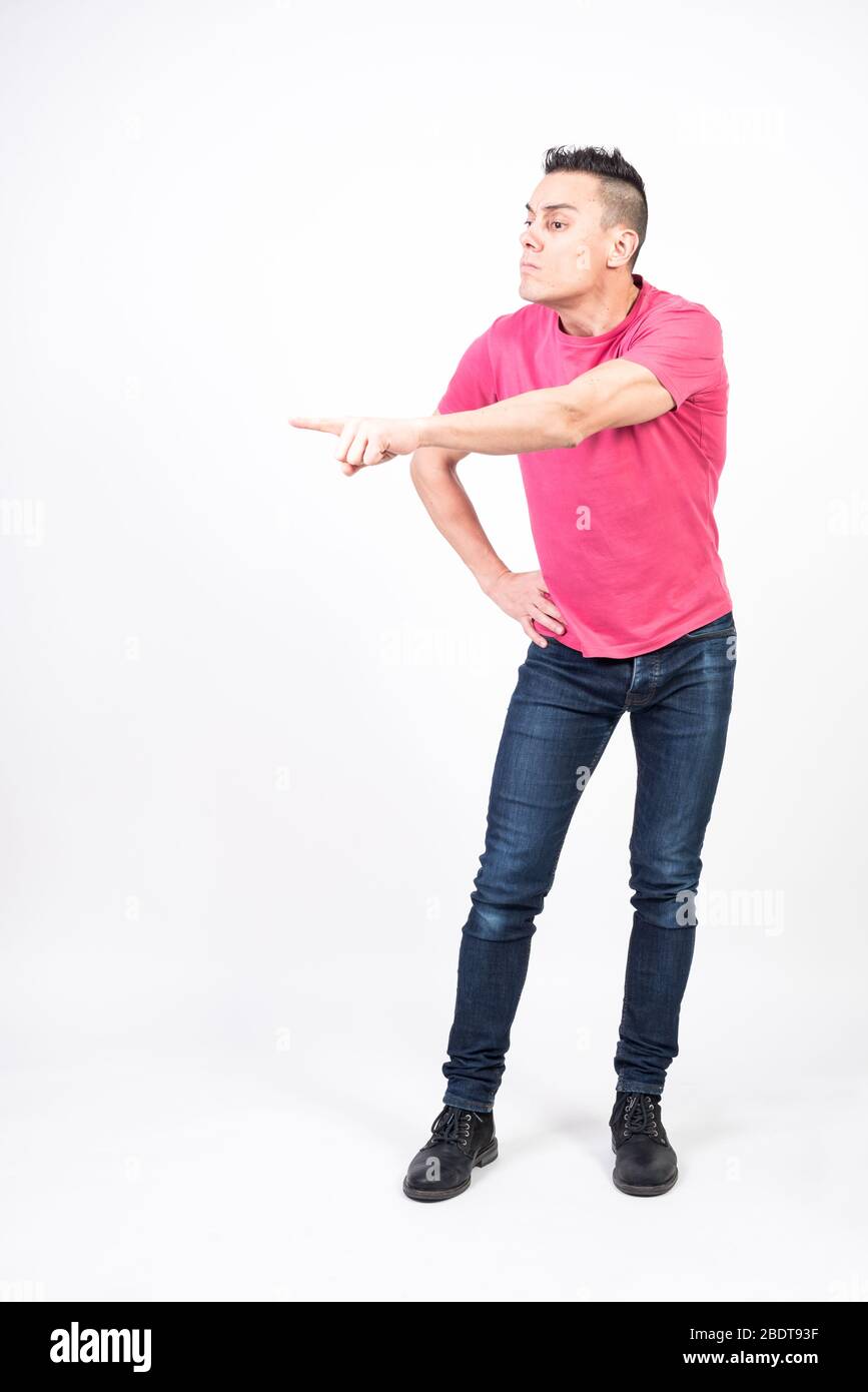 Man scolding someone. White background, full body Stock Photo - Alamy