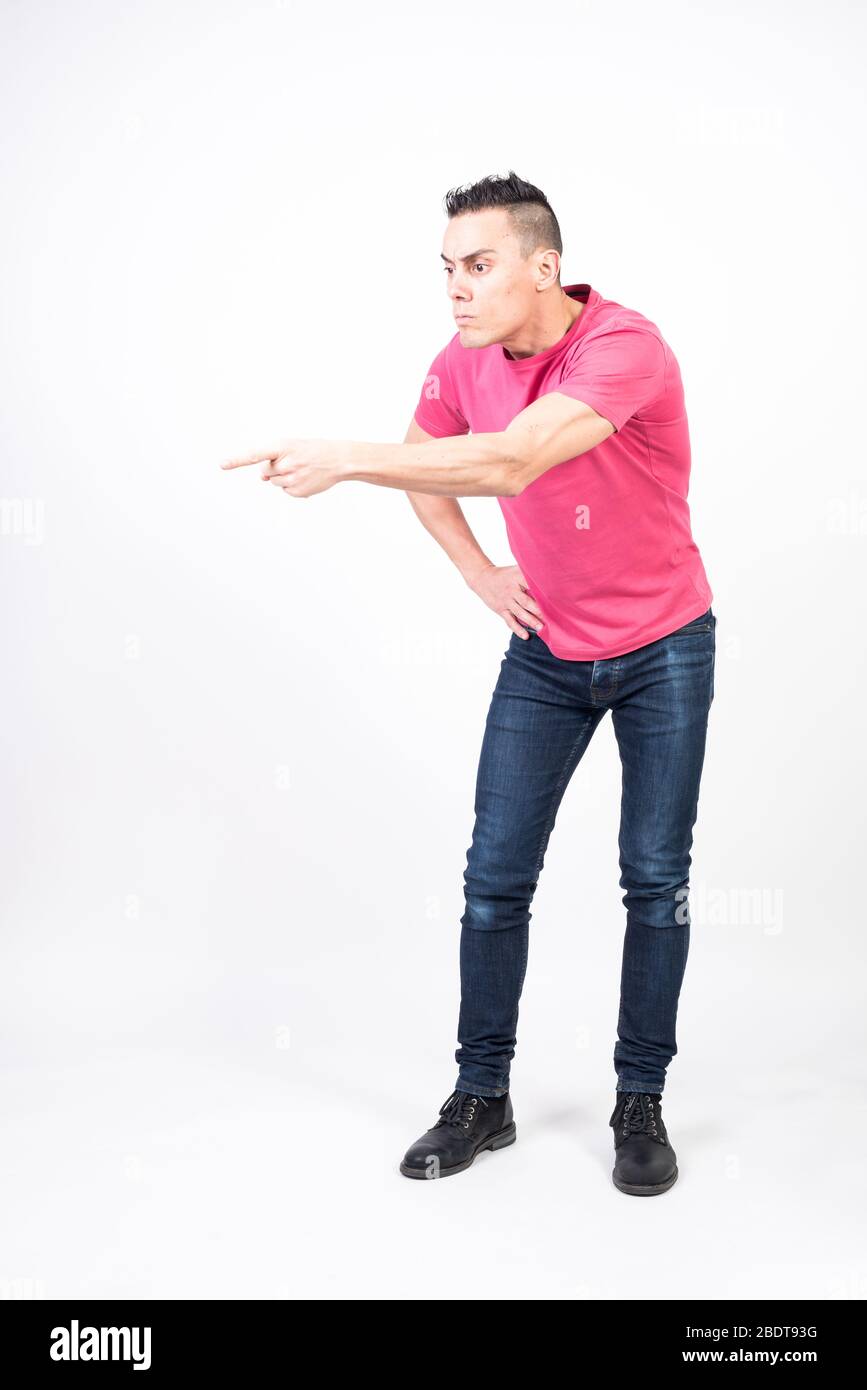 Man scolding someone. White background, full body Stock Photo - Alamy