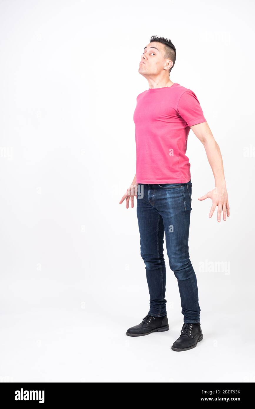 Man scolding someone. White background, full body Stock Photo - Alamy