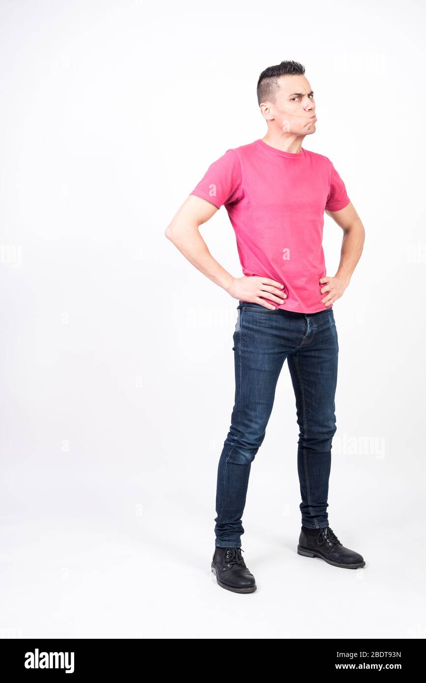 Man scolding someone. White background, full body Stock Photo - Alamy