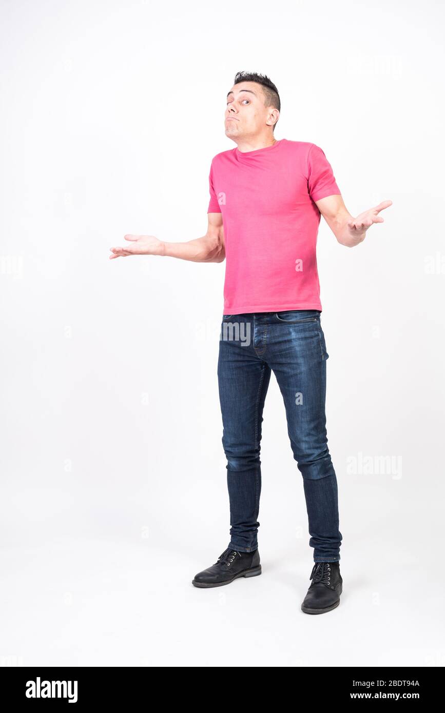 Resigned Man. White background, full body Stock Photo - Alamy