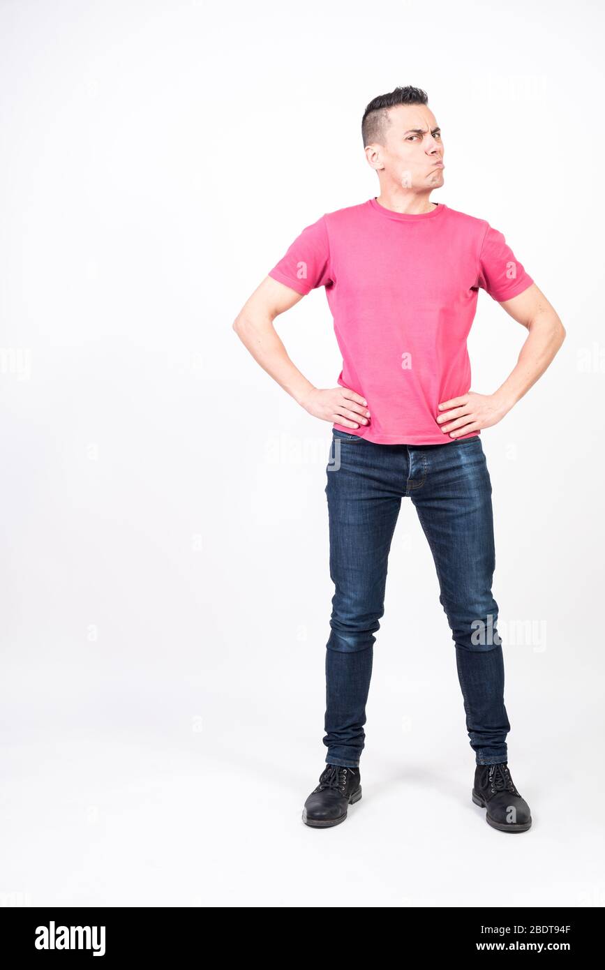 Man scolding someone. White background, full body Stock Photo - Alamy
