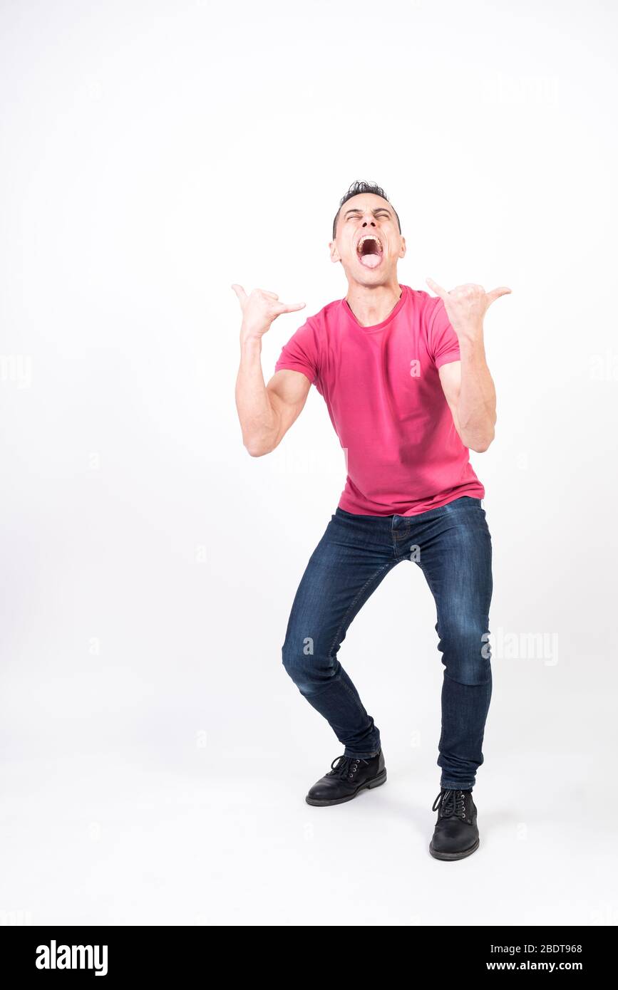 Rocker man. White background, full body Stock Photo - Alamy