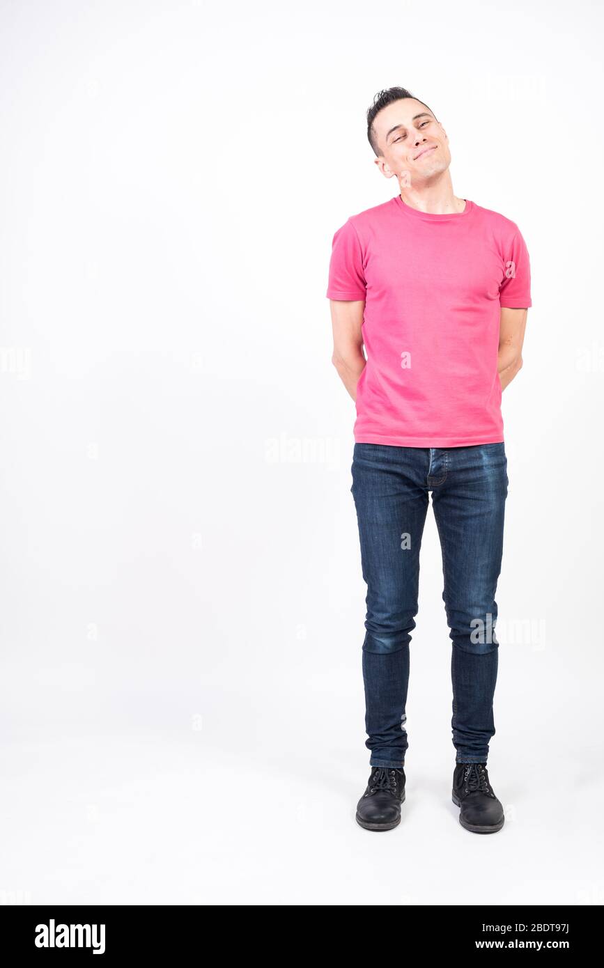 Smiling and happy man. White background, full body Stock Photo - Alamy