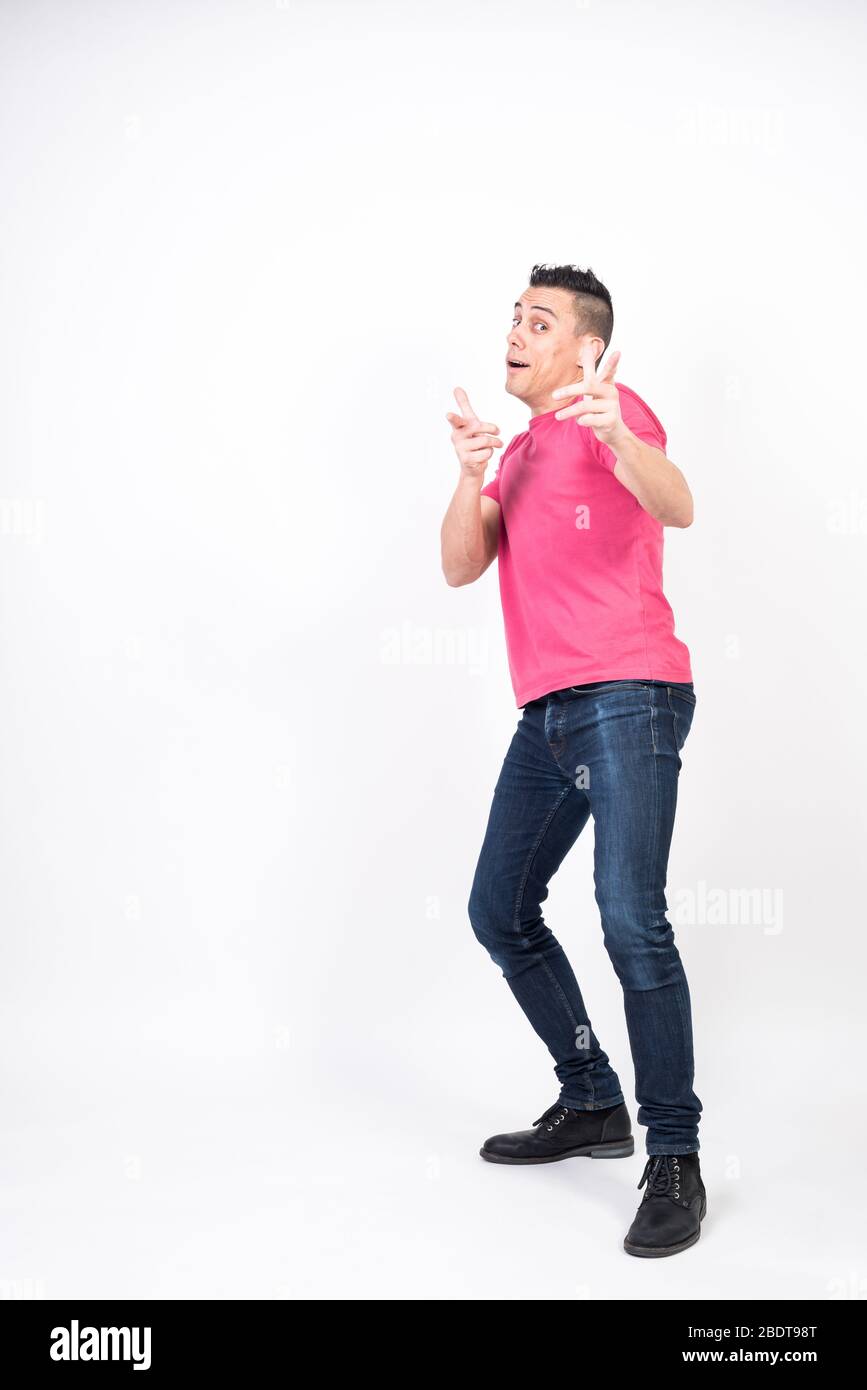 Silly man. White background, full body Stock Photo - Alamy