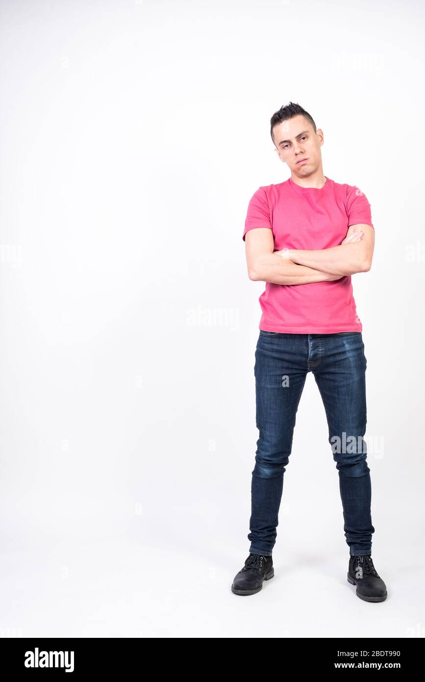 Bored man on white background, full body Stock Photo - Alamy