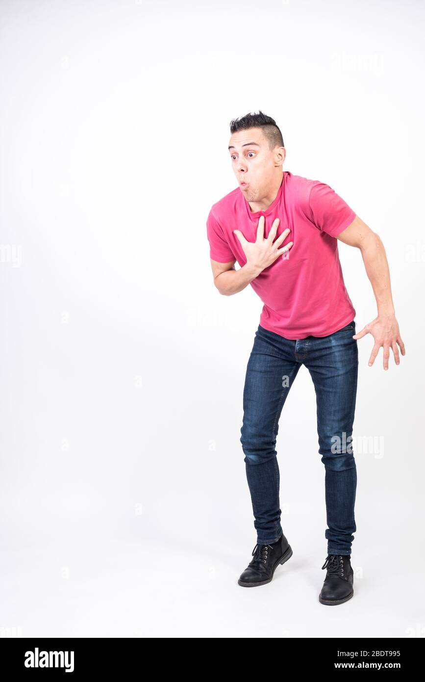 Man in suit vomiting. White background, full body Stock Photo - Alamy