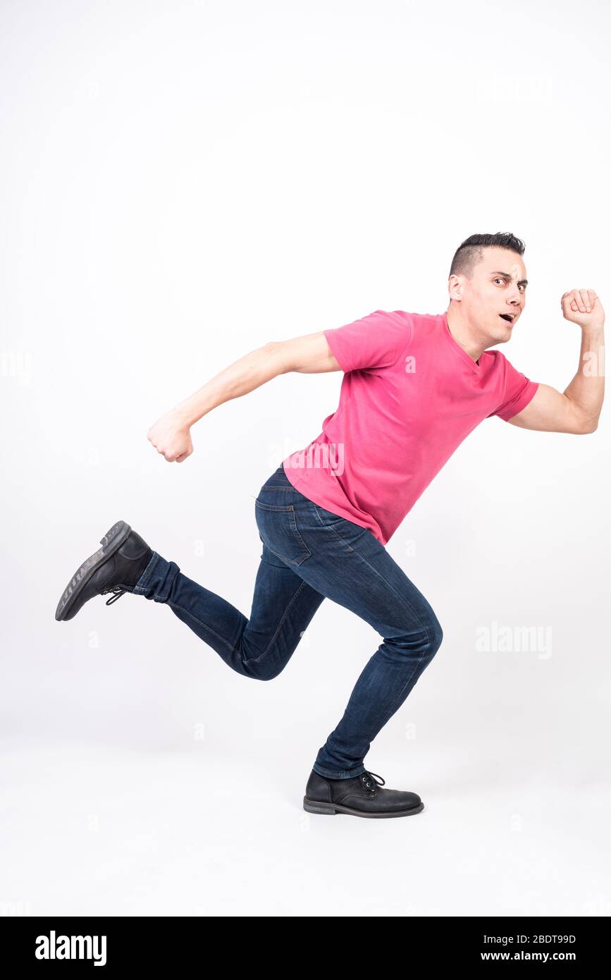 Silly man. White background, full body Stock Photo - Alamy