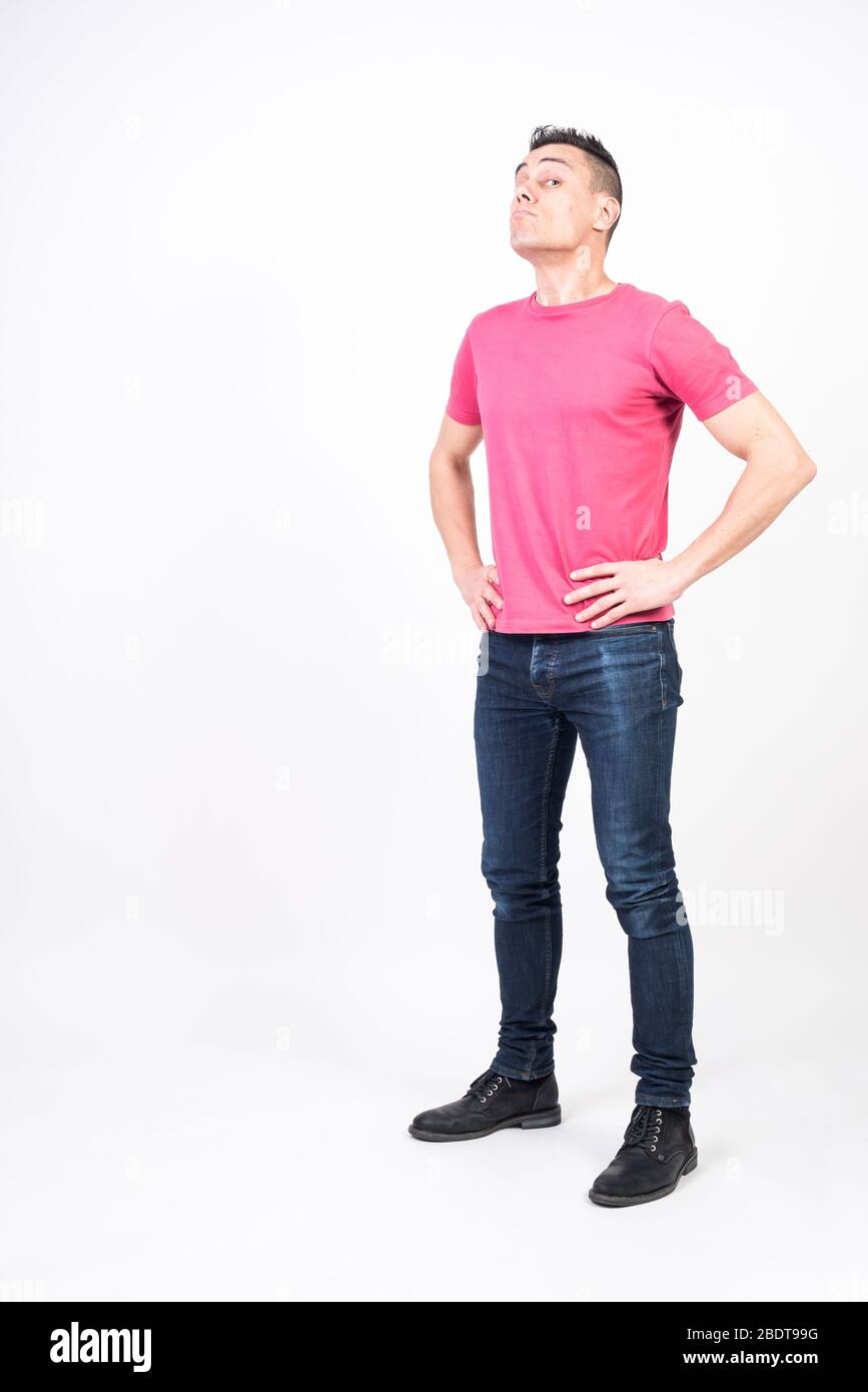 Vigilant man. White background, full body Stock Photo - Alamy