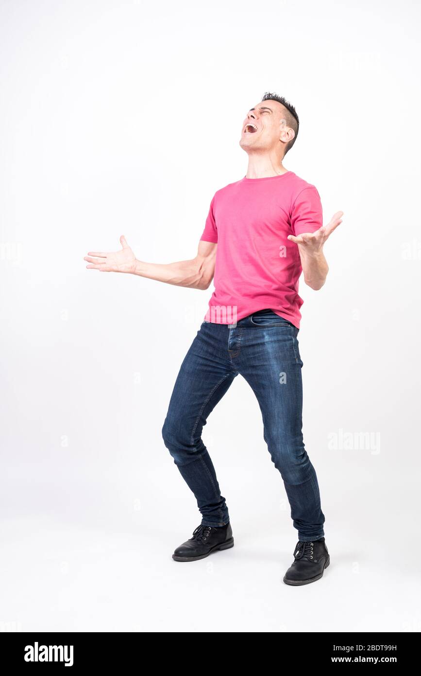 Man suffering. White background, full body Stock Photo - Alamy