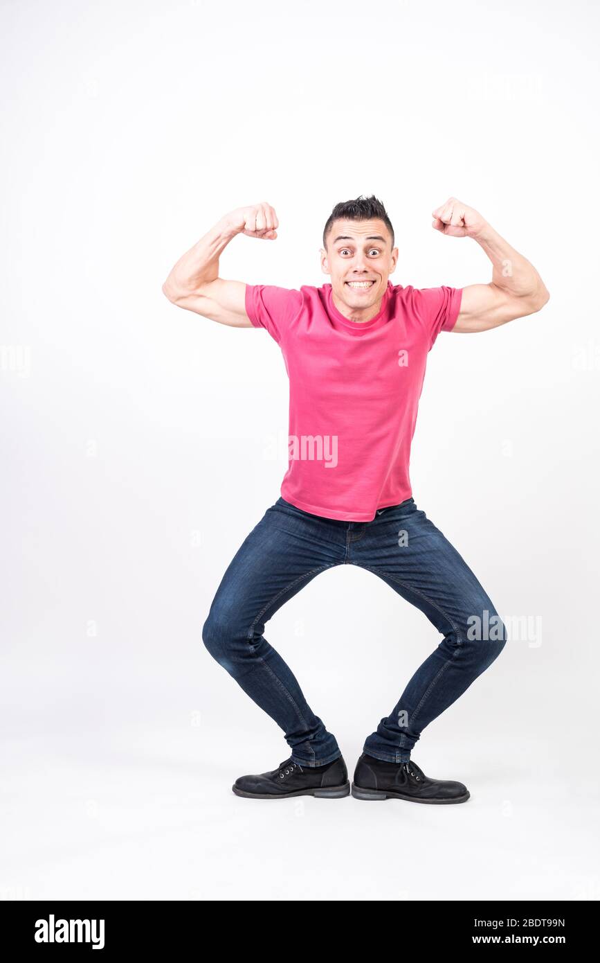 Silly man. White background, full body Stock Photo - Alamy