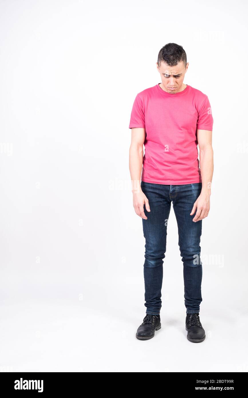 Sad man. White background, full body Stock Photo - Alamy