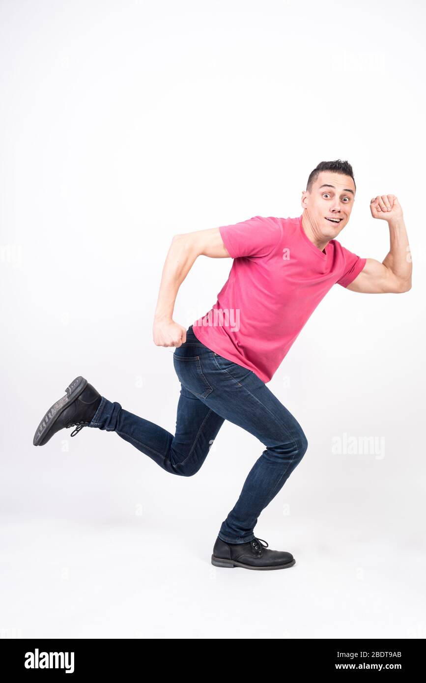 Silly man. White background, full body Stock Photo - Alamy