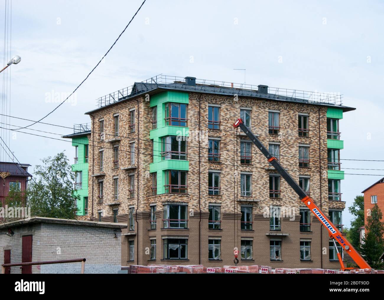 Provincial poor city. The construction of a new brick residential ...