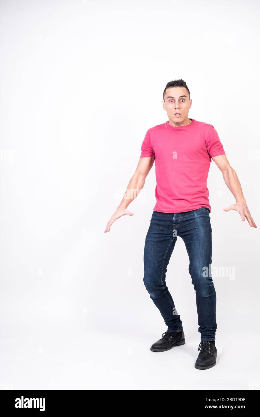 Scared man on white background, full body Stock Photo - Alamy