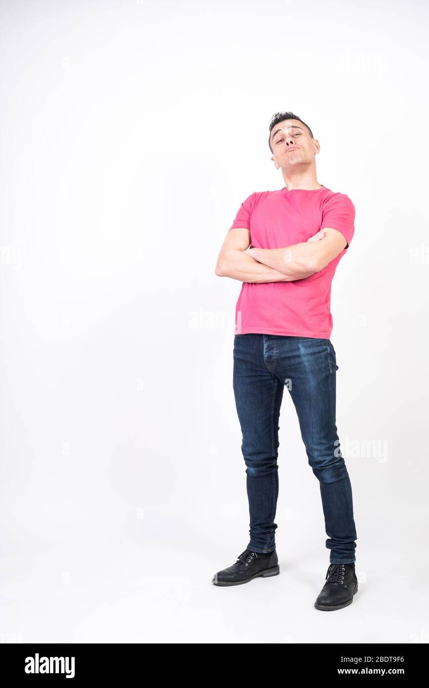 Self-confident man. White background, full body Stock Photo - Alamy