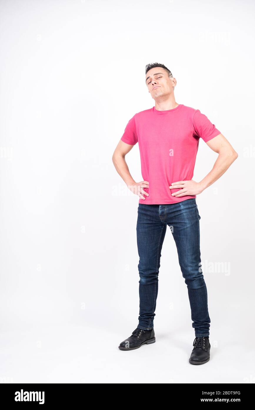 Self-confident man. White background, full body Stock Photo - Alamy
