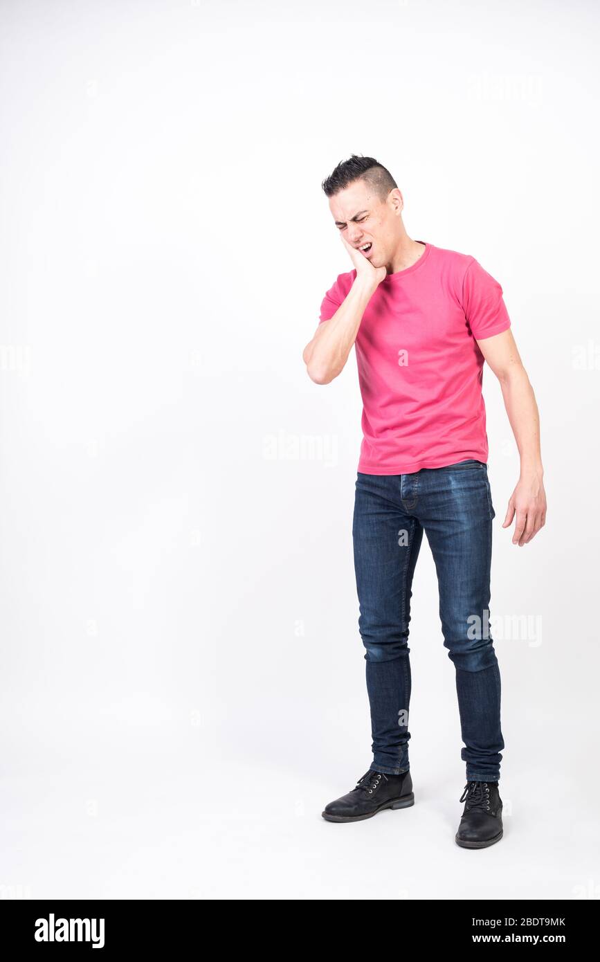 Sore man White background. Full body Stock Photo - Alamy