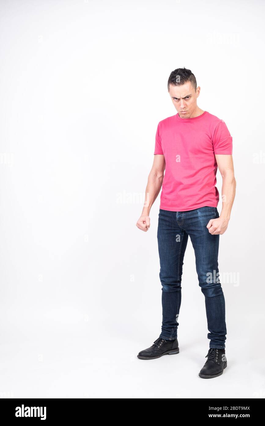 Angry man. white background, full body Stock Photo - Alamy