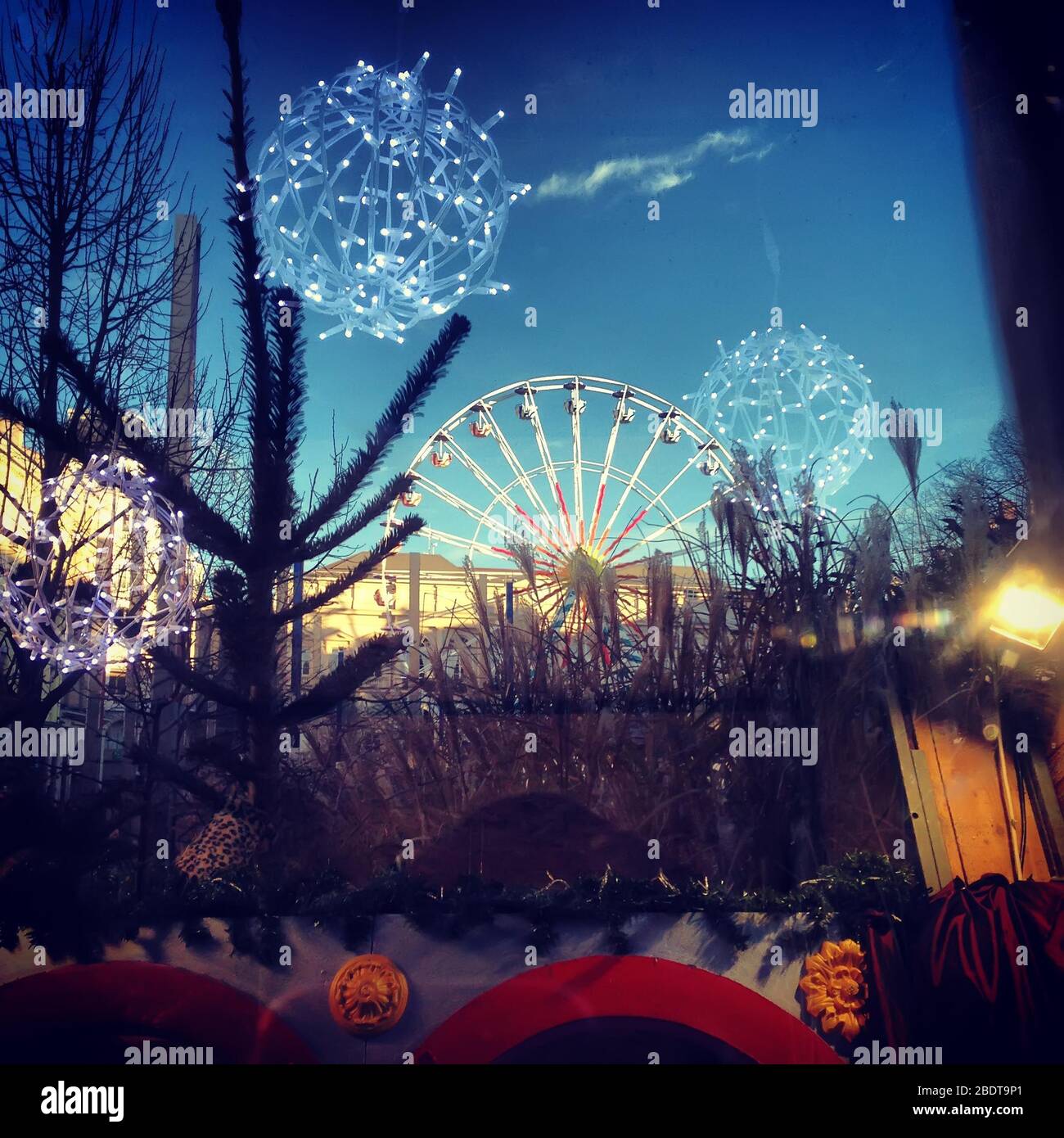 A christmas scene window behind The christmas window decorated with big ...