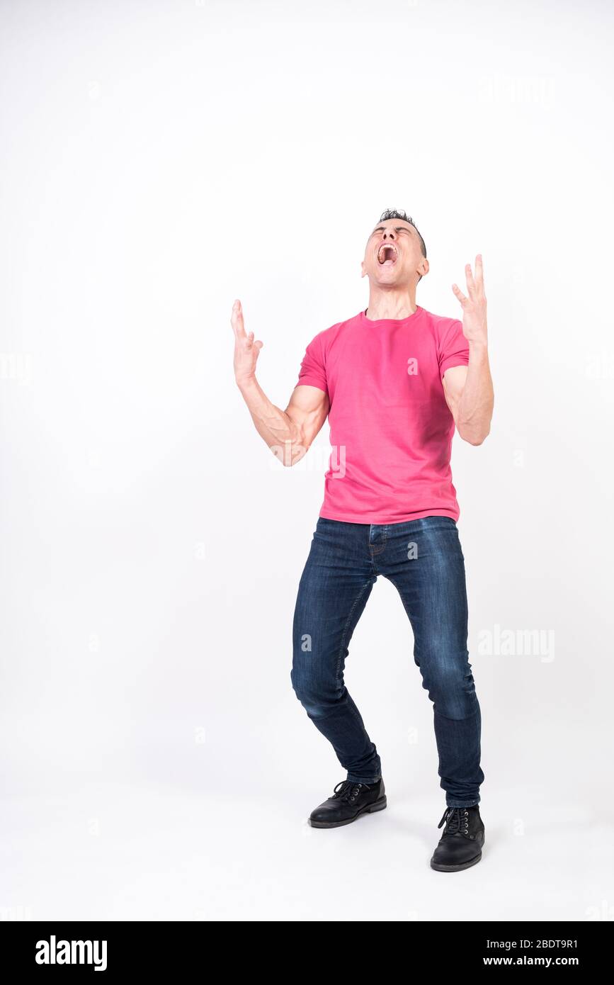 hysterical man White background, full body Stock Photo - Alamy