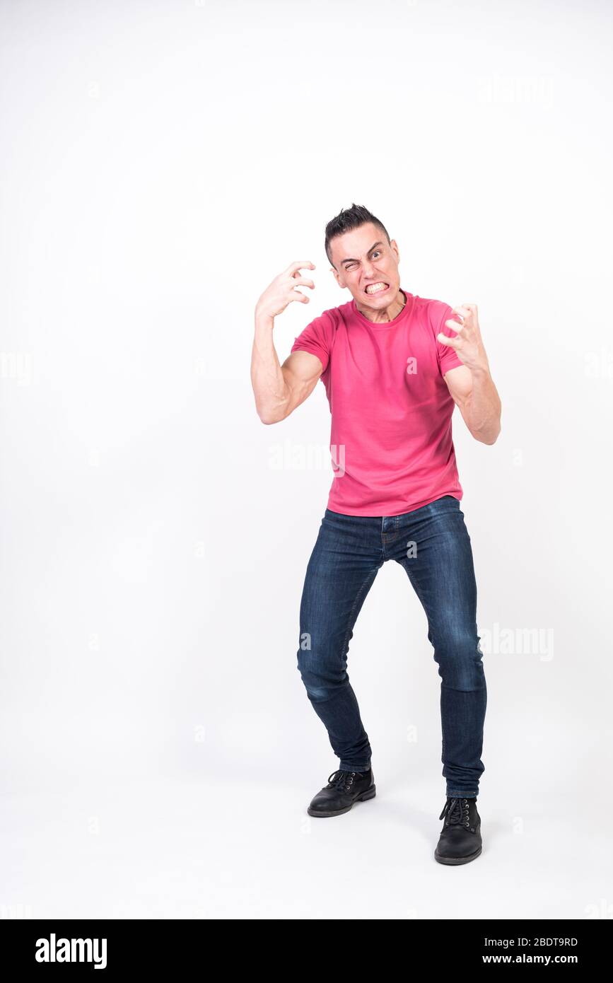 hysterical man White background, full body Stock Photo - Alamy