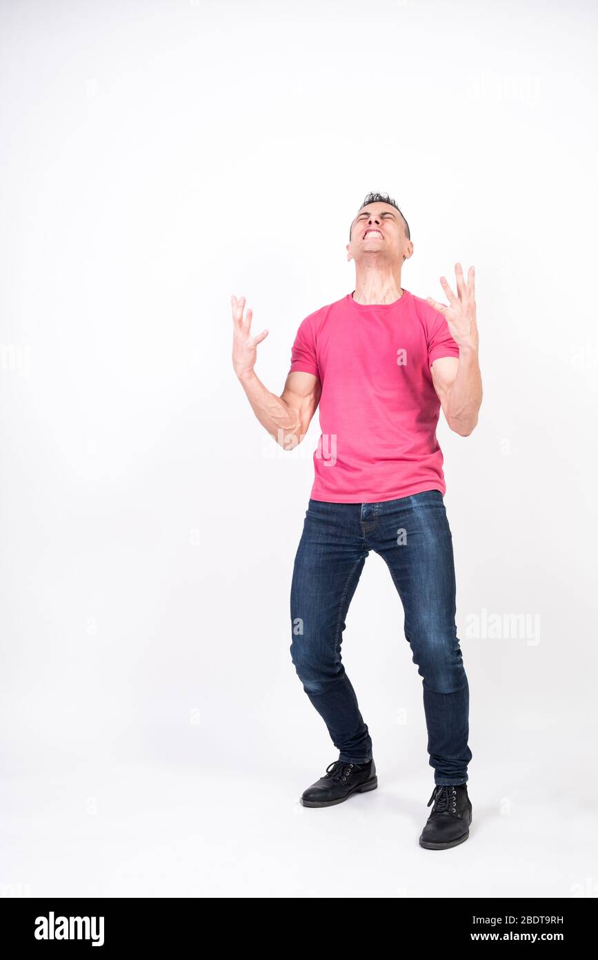 hysterical man White background, full body Stock Photo - Alamy