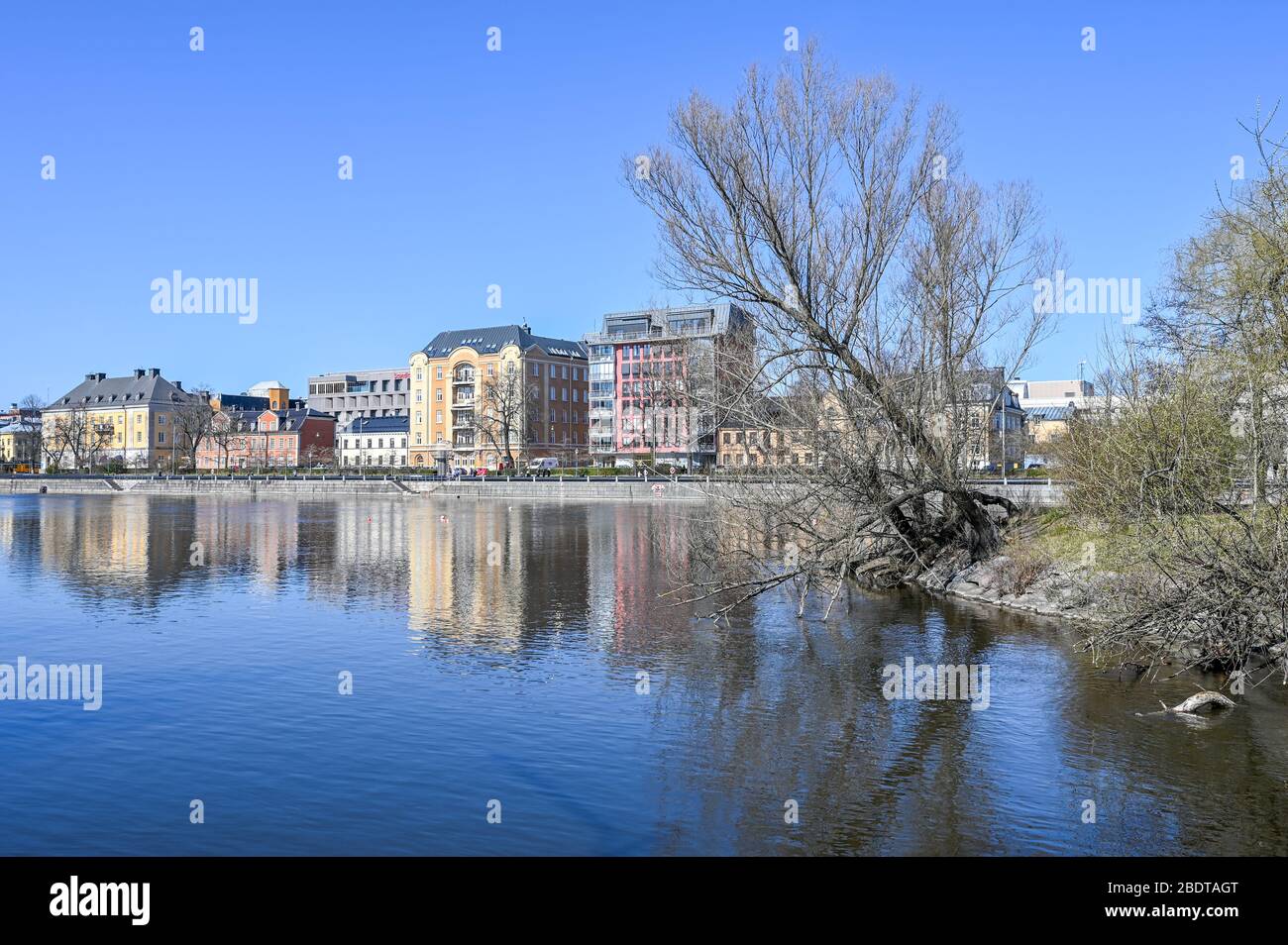 Motala river, Stromsholmen island and Norrkoping waterfront during ...