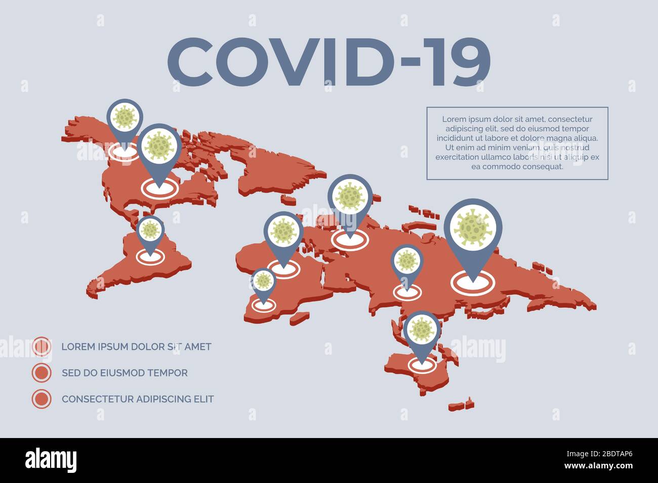 Epidemic of Covid-19 spread over the world vector flat illustration ...