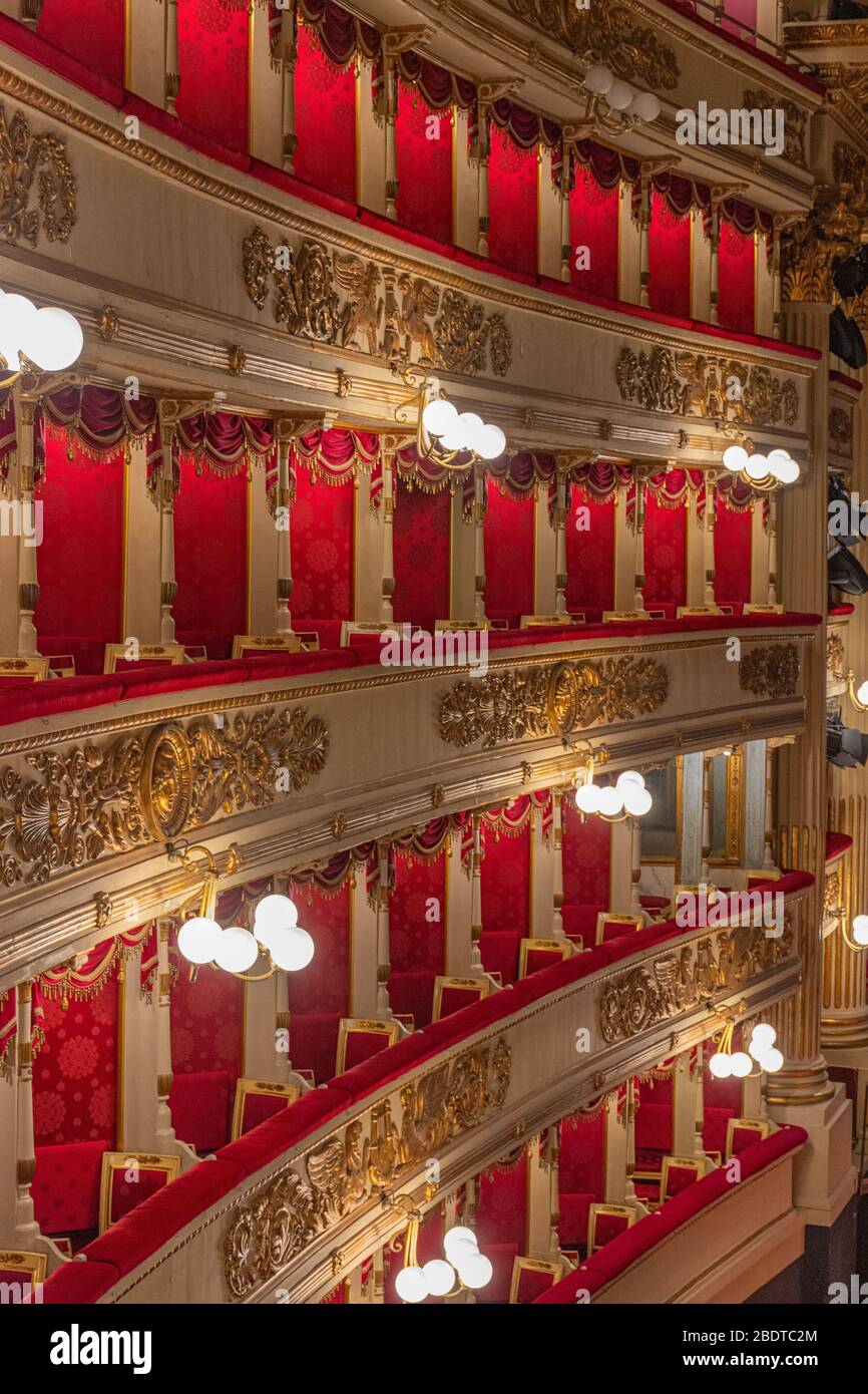 Italy, Milan, 13 February 2020, interior of the La Scala theater ...