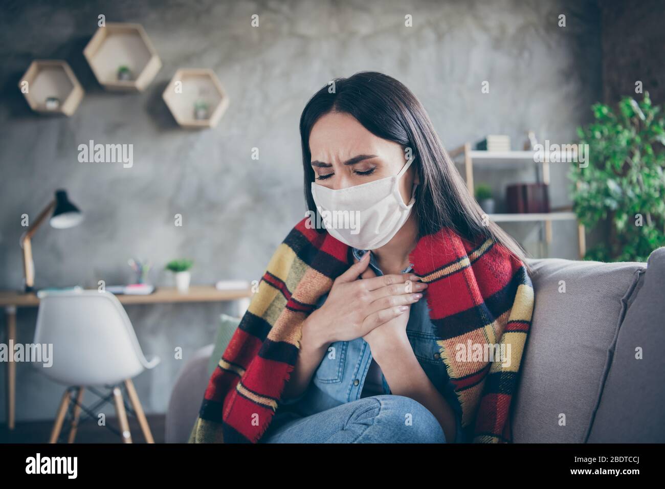 Close-up portrait of her she nice attractive sick depressed brunette ...