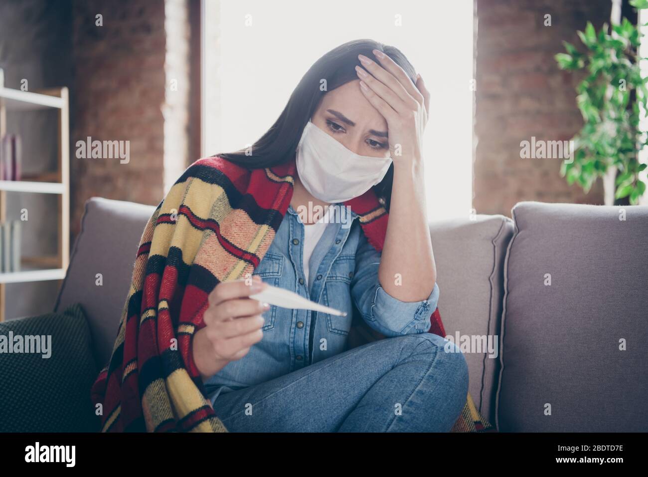 Close-up portrait of her she nice attractive sick worried depressed ...