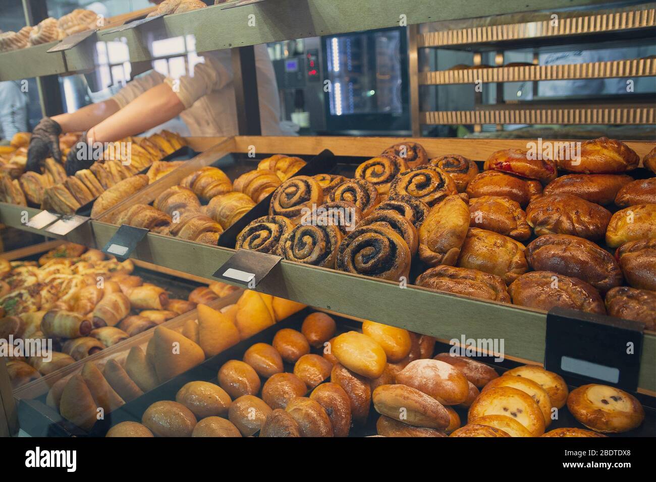 Assortment of delicious freshly baked sweet and puff pastry for sale on ...