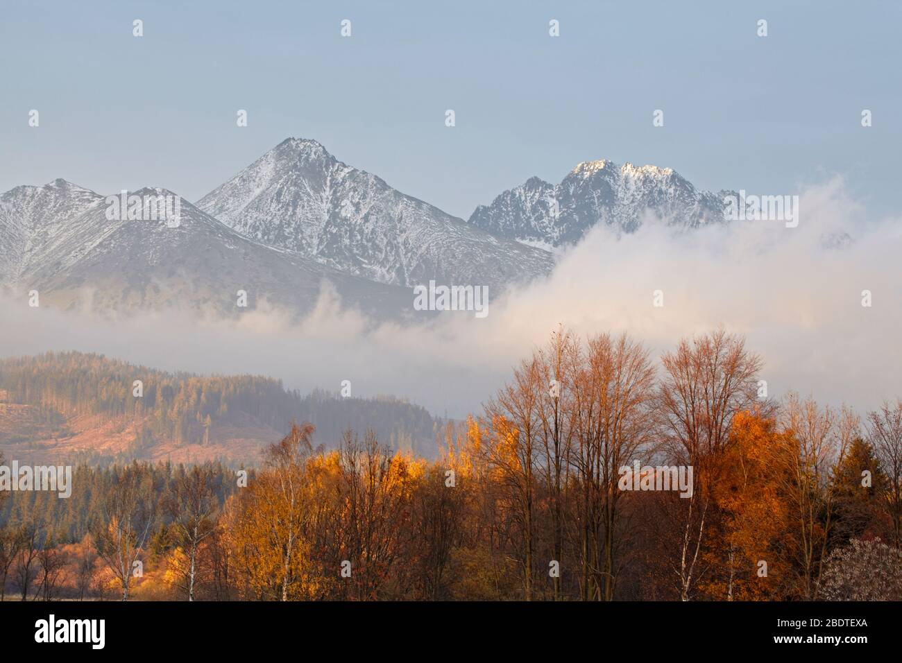 Snow covered peaks of the High Tatra Mountains of Slovakia Stock Photo ...