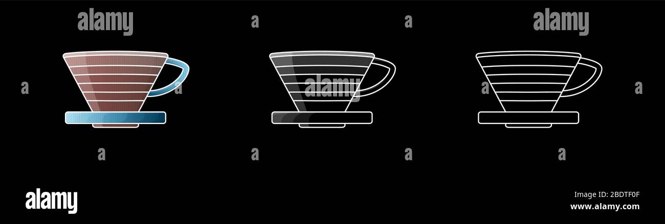 Pour over coffee maker dripper icon. Vector illustration. White line on ...
