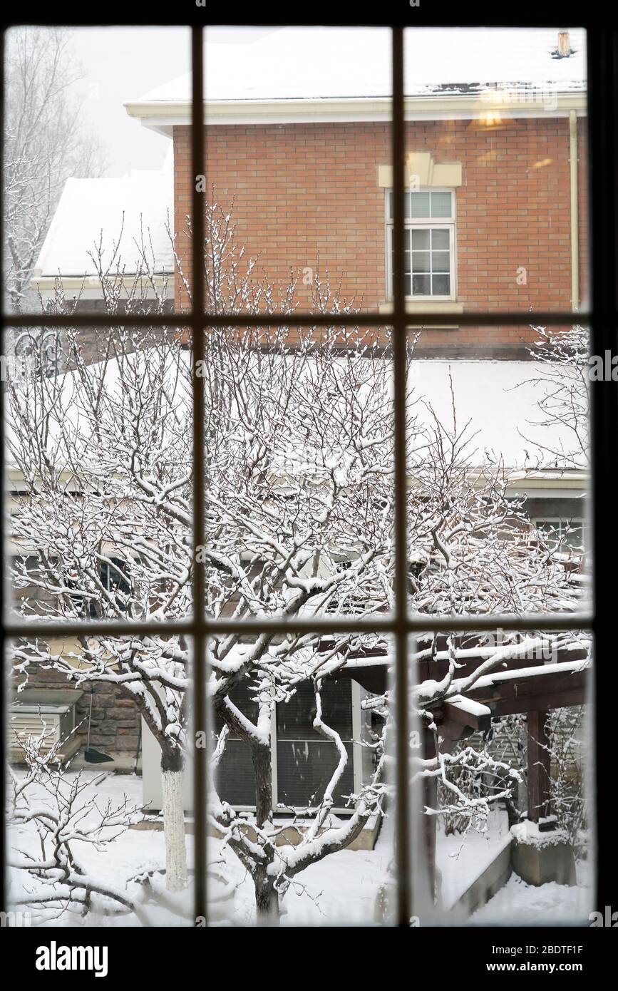The snow outside the window Stock Photo - Alamy