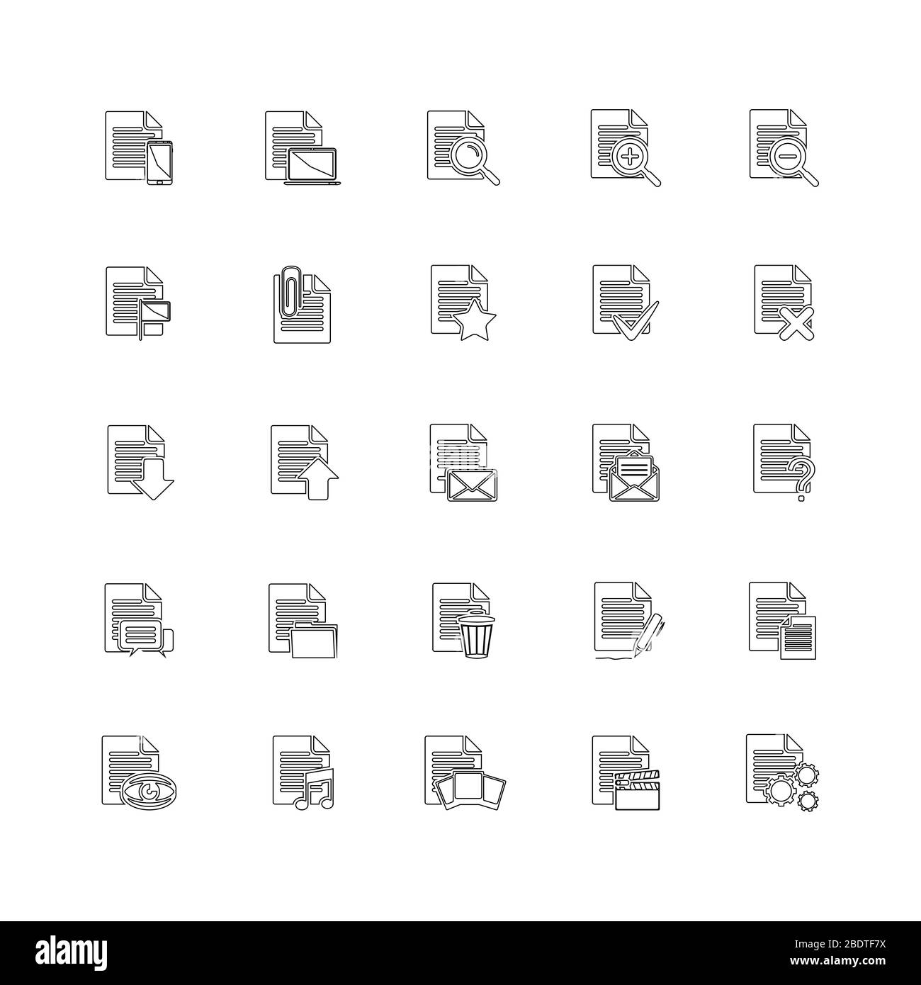 Office icons. Black icons outline isolated on a white background Stock ...