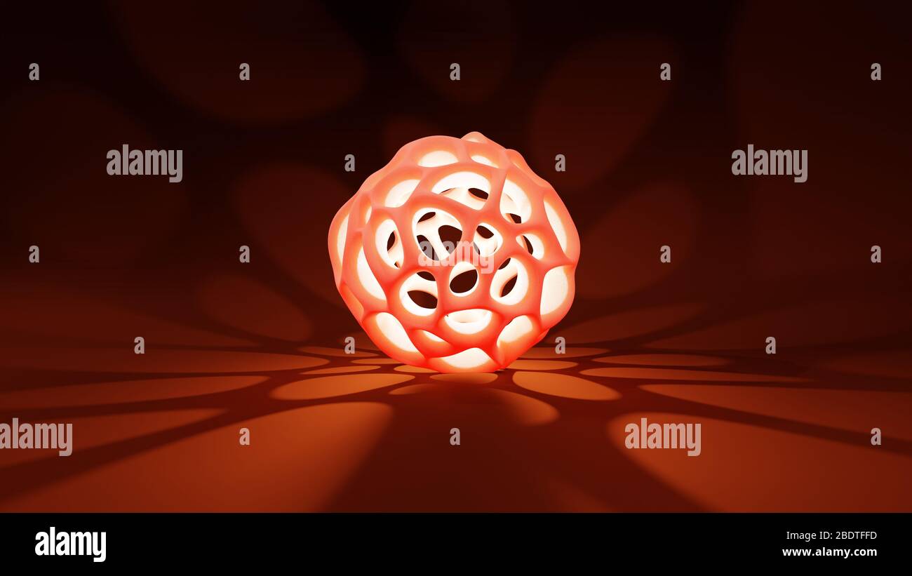 Abstract shape with a light in he center, casting shadows on the velvet ...