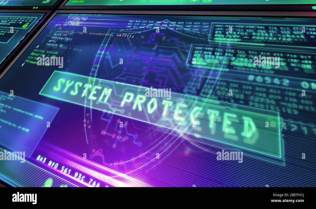 Cyber security message with shield symbol on futuristic computer screen ...