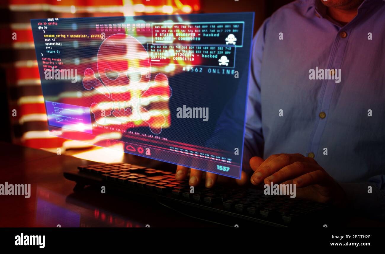 Hacker Typing On The Keyboard And Breaks Computer Security On Virtual