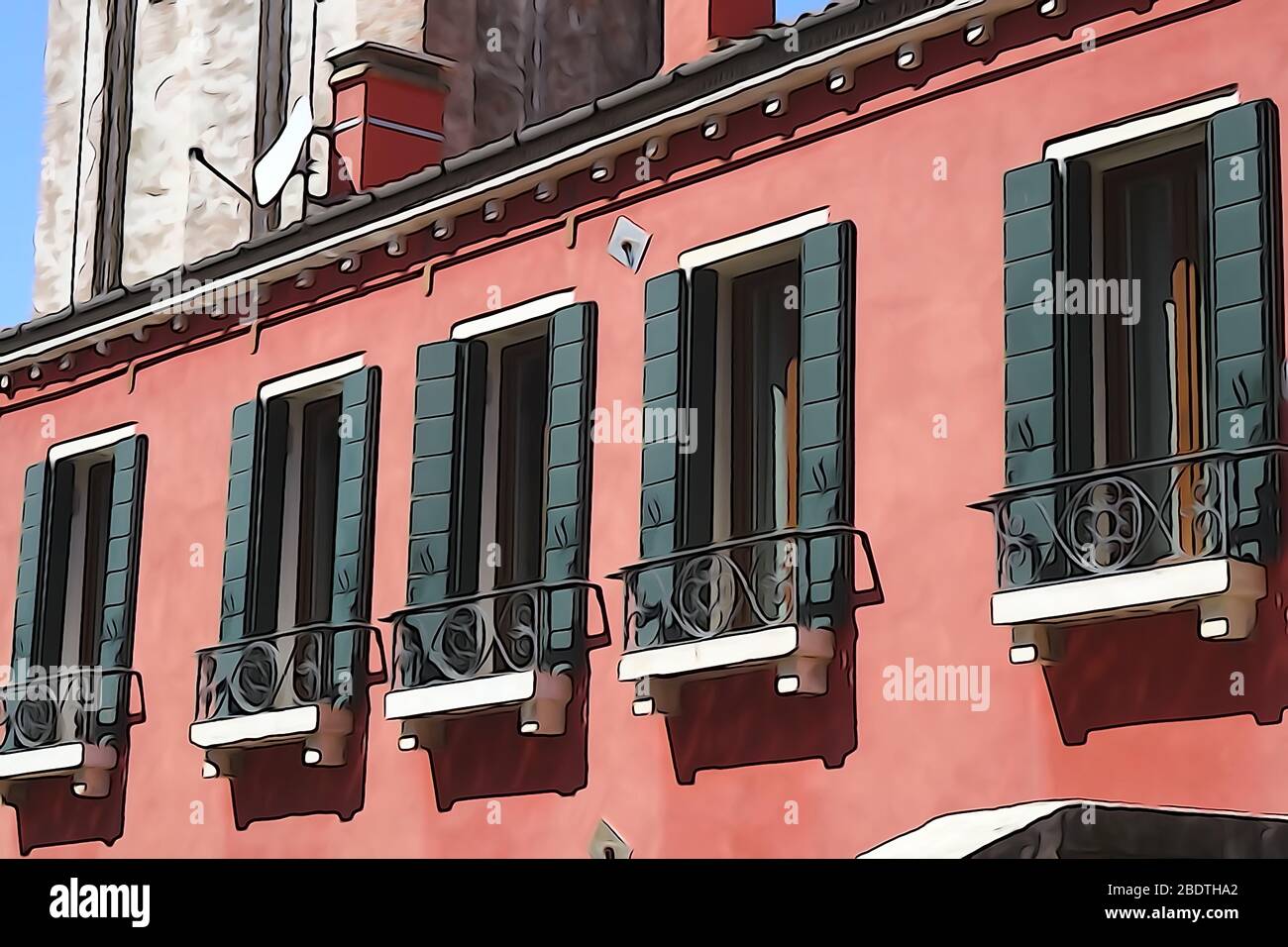 The streets of Venice. Beautiful multi-colored houses. The windows are ...