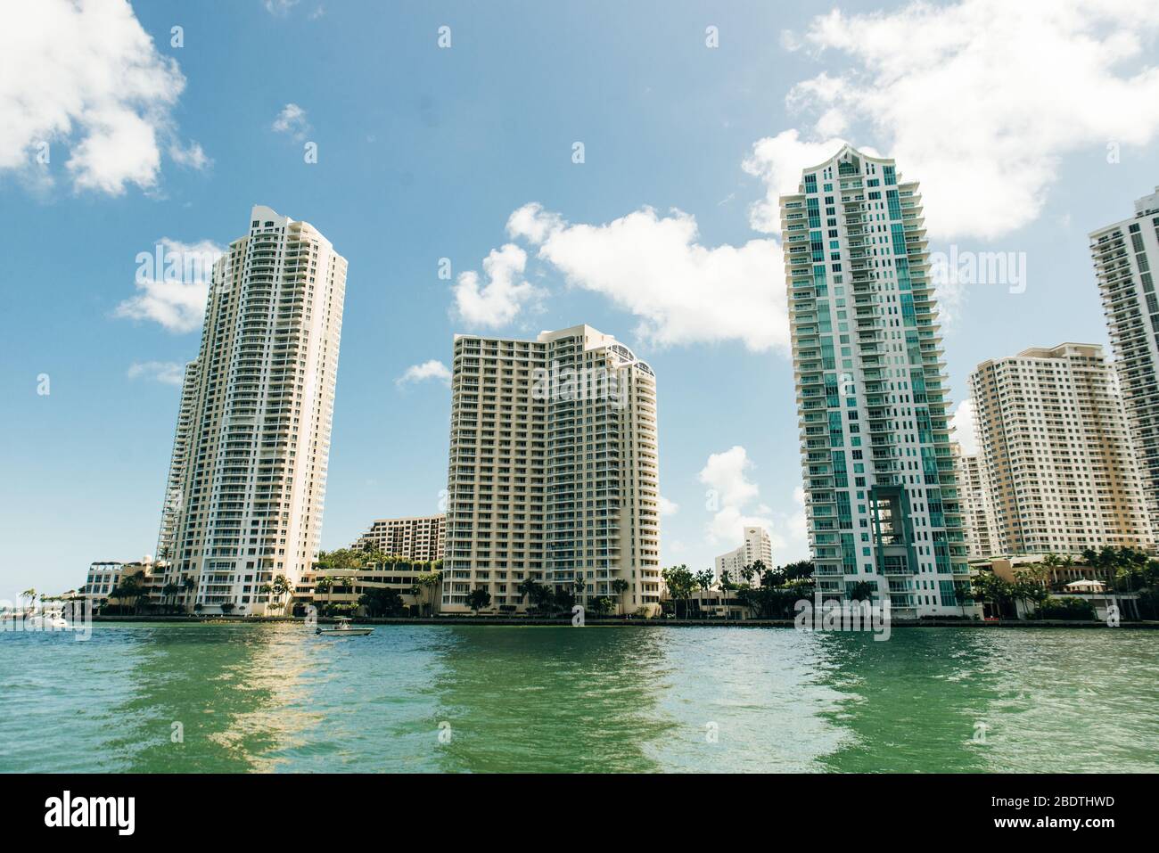 Downtown Miami along the Miami River inlet with Brickell Key in the ...