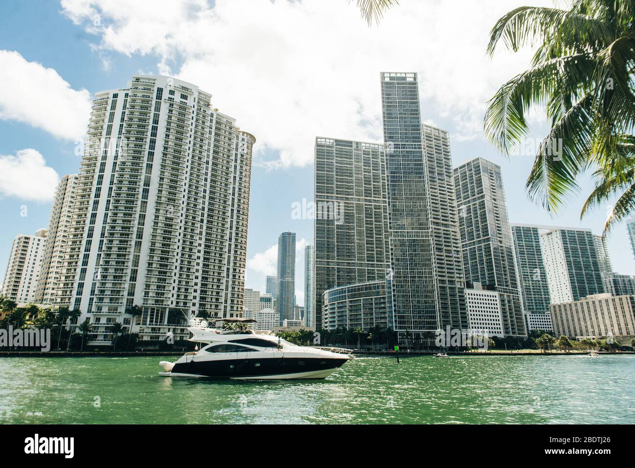 Downtown Miami along the Miami River inlet with Brickell Key in the ...