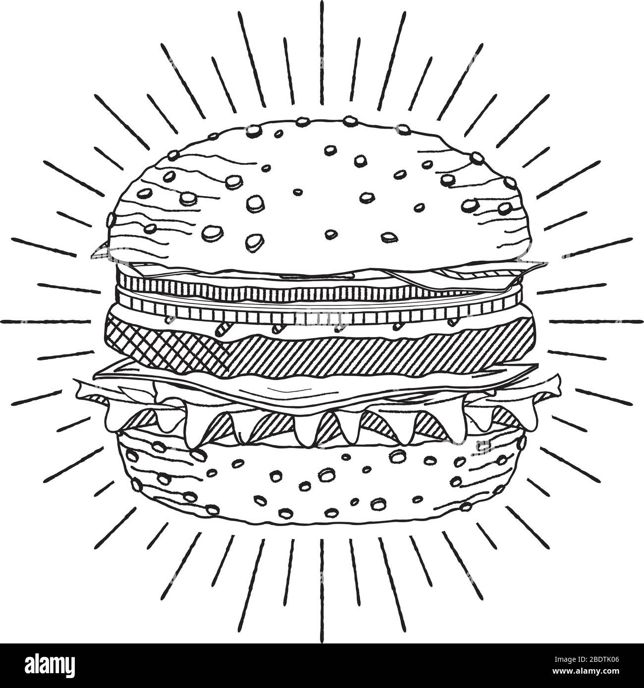 Hamburger/ Cheeseburger - black and white illustration/ drawing Stock ...