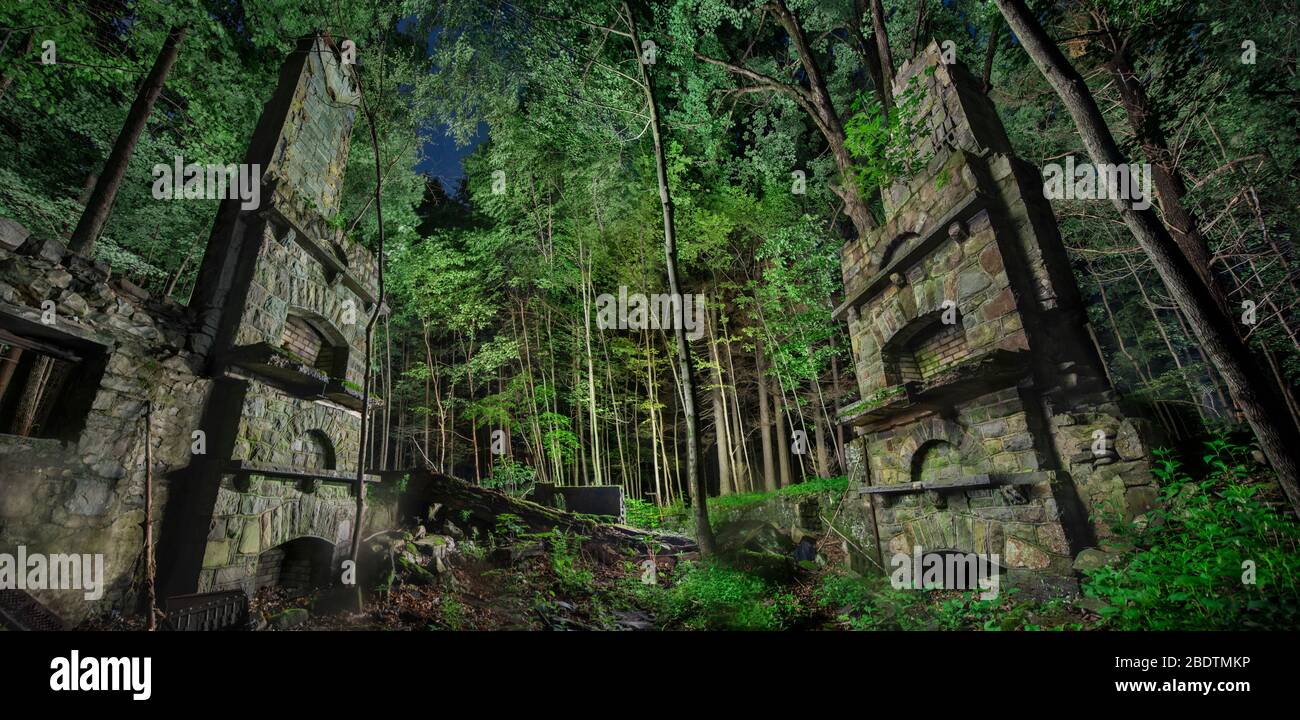 Old Chimney Stacks in Remote Woods, Historic PA Site Stock Photo - Alamy